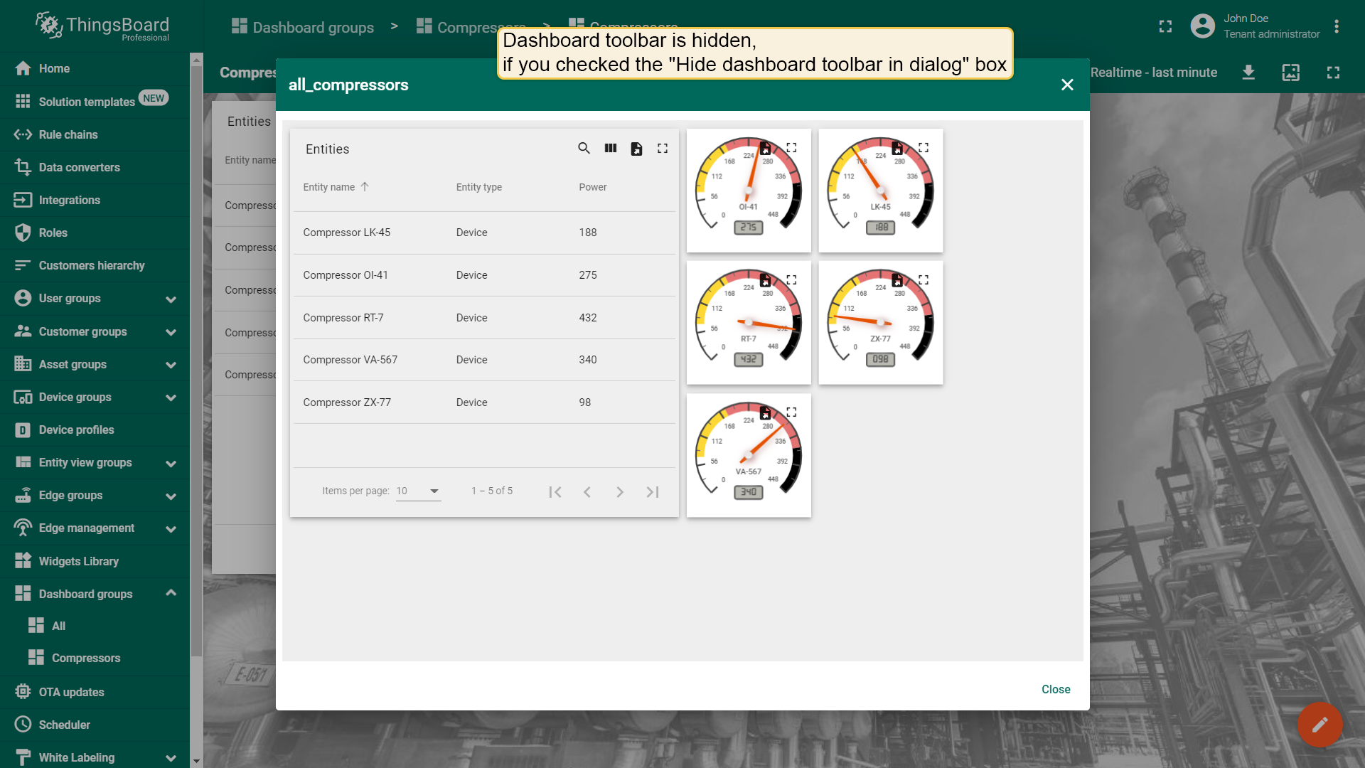 Widget Actions Thingsboard Professional Edition